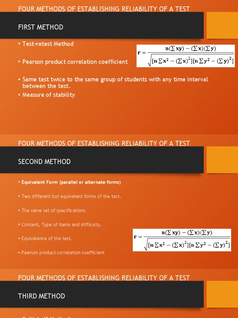 Four Methods of Establishing Reliability of A Test | PDF