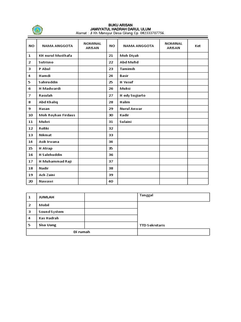 Contoh BUKU ARISAN | PDF