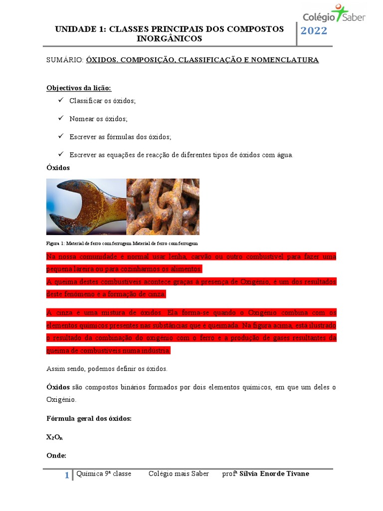 Unidade 1. Classes Dos Compostos Inorganicos | PDF | Sal (Química) | Ácido