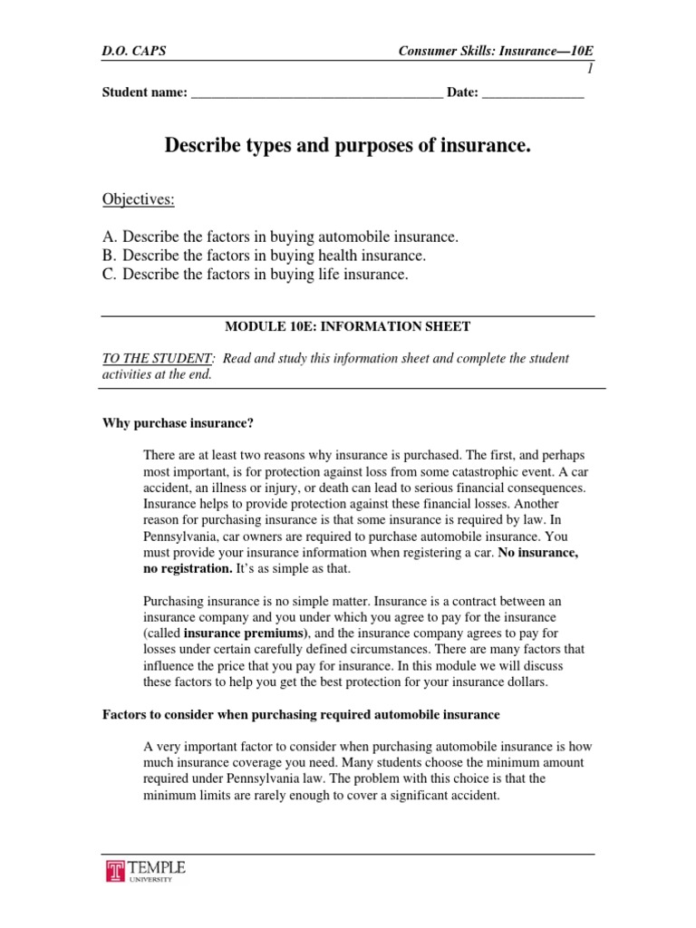 Types and Purposes of Insurance | PDF | Insurance | Deductible