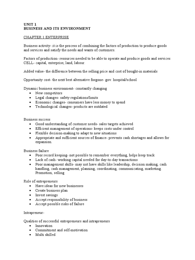 Business Unit 1 Notes | PDF