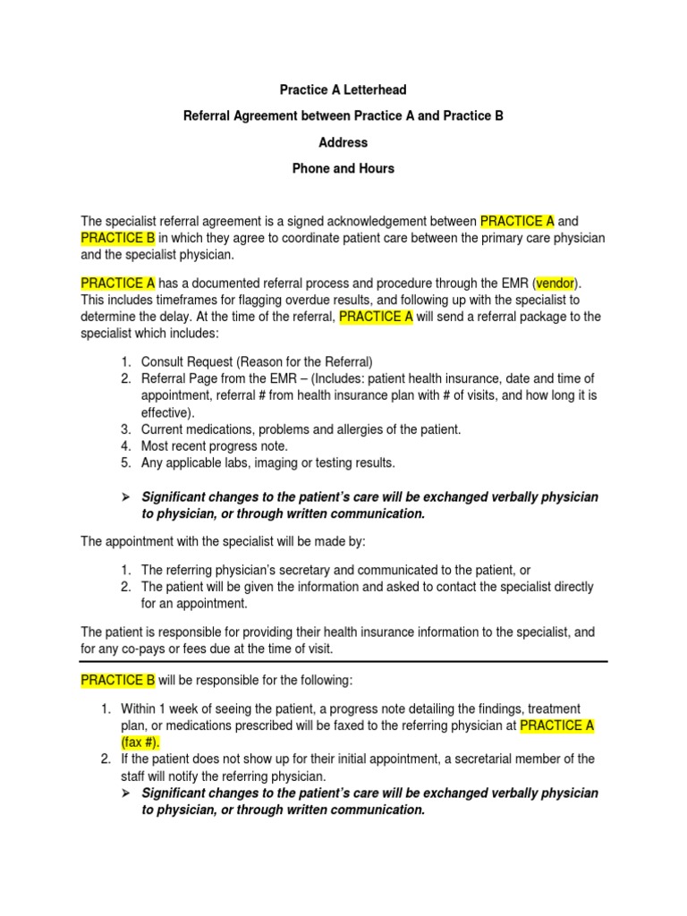 Referral Agreement Template | PDF | Patient | Electronic Health Record