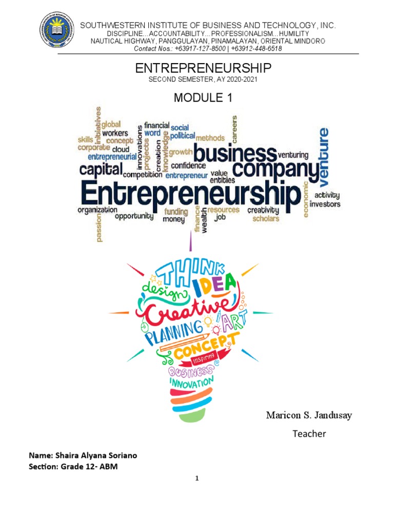 Entrepreneurship Module 1 (1) Answer | PDF | Business Plan ...