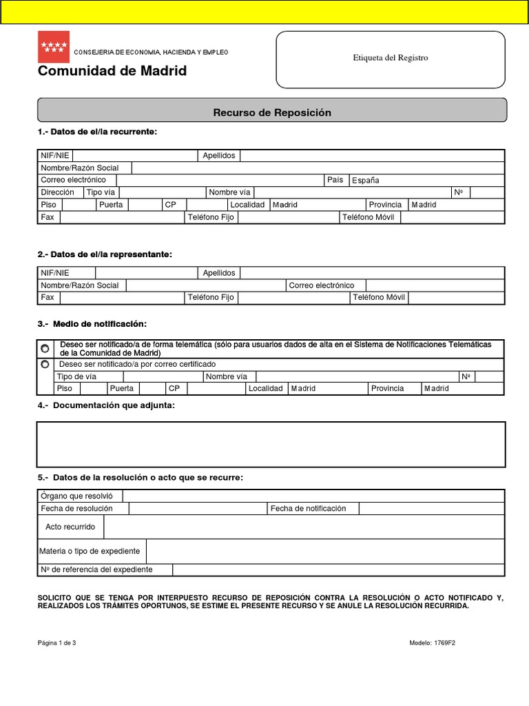 Comunidad de Madrid: Recurso de Reposición | PDF | Privacidad de la ...
