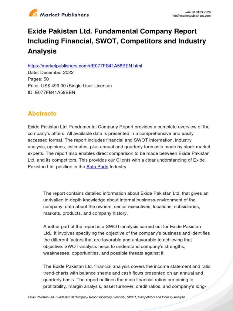 Exide Pakistan LTD Swot Analysis Bac | PDF | Swot Analysis | Revenue