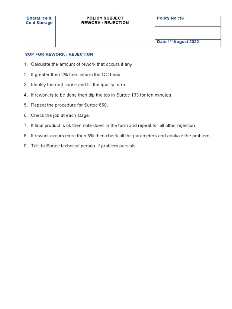 SOP For Rework | PDF