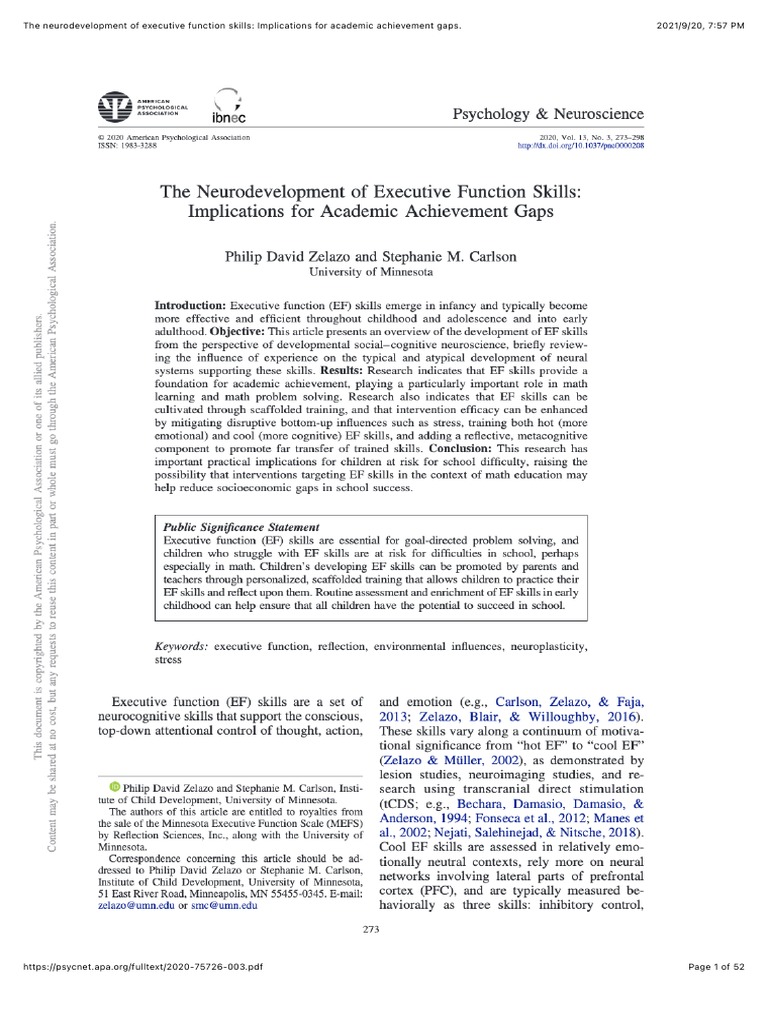 Executive Function Skills and Education | PDF | Neuroscience | Cognition