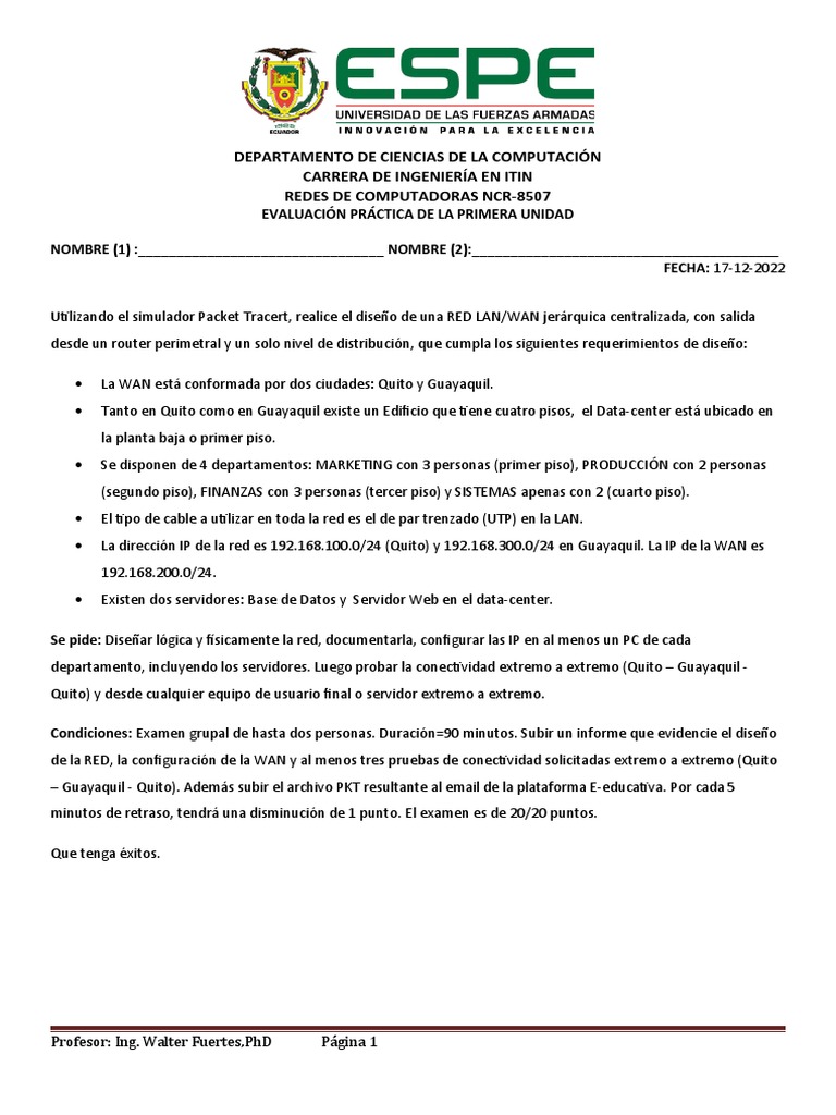 Primer Examen Práctico de Redes NCR 8507 | PDF