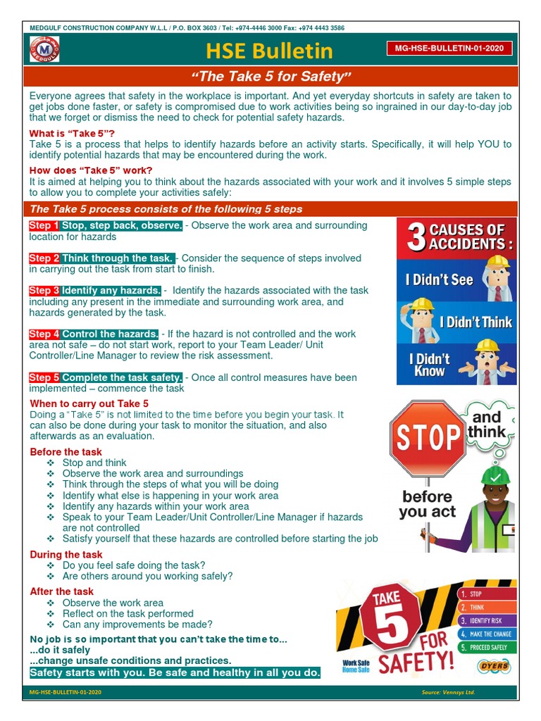 Take 5 Safety Process Explained | PDF | Safety | Hazards