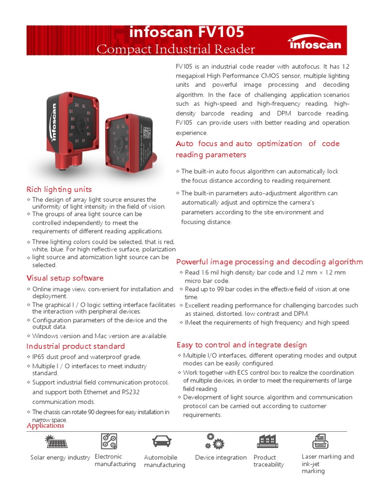 Infoscan FV105Datasheet | Download Free PDF | Barcode | Autofocus