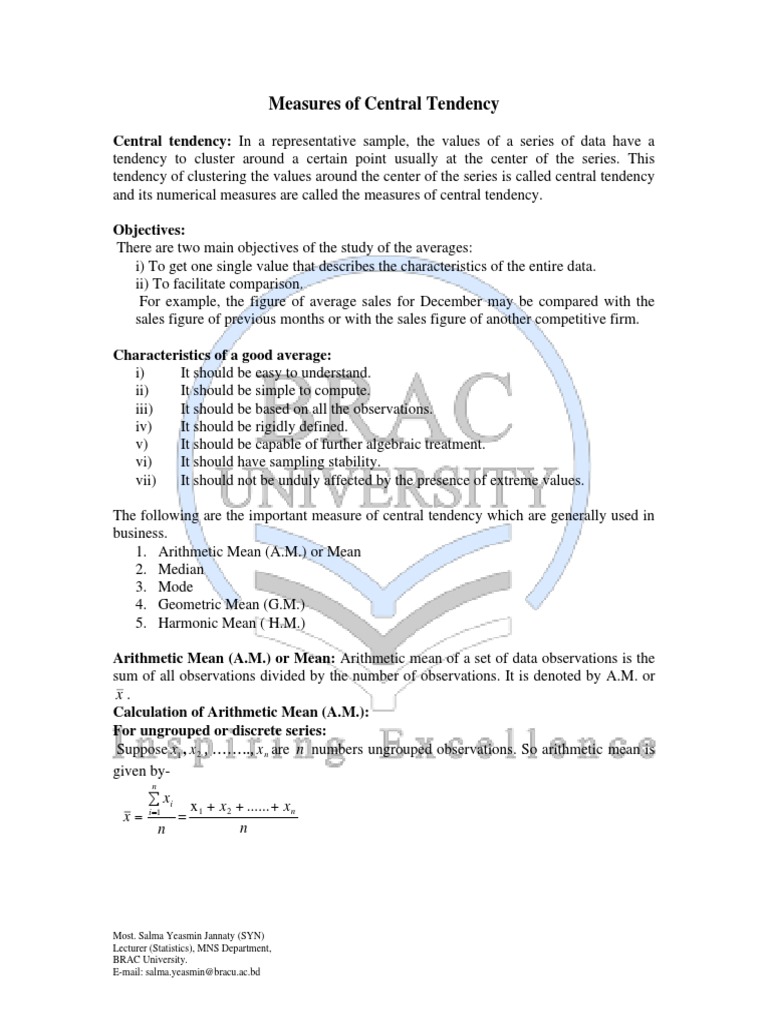 Measures of Central Tendency Explained | PDF | Mean | Mode (Statistics)