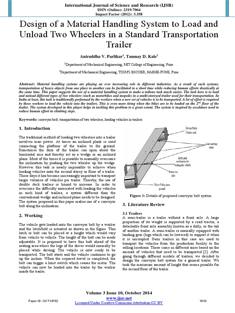 Design of A Material Handling System To Load and Unload Two Wheelers in ...