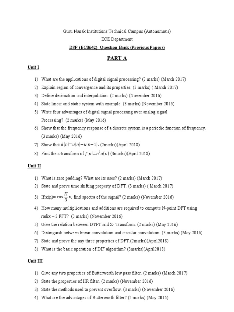 DSP Question Bank | PDF | Discrete Fourier Transform | Low Pass Filter