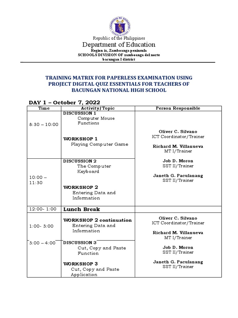 Project Digital Quiz Essentials Training Matrix | PDF | Microsoft Excel ...