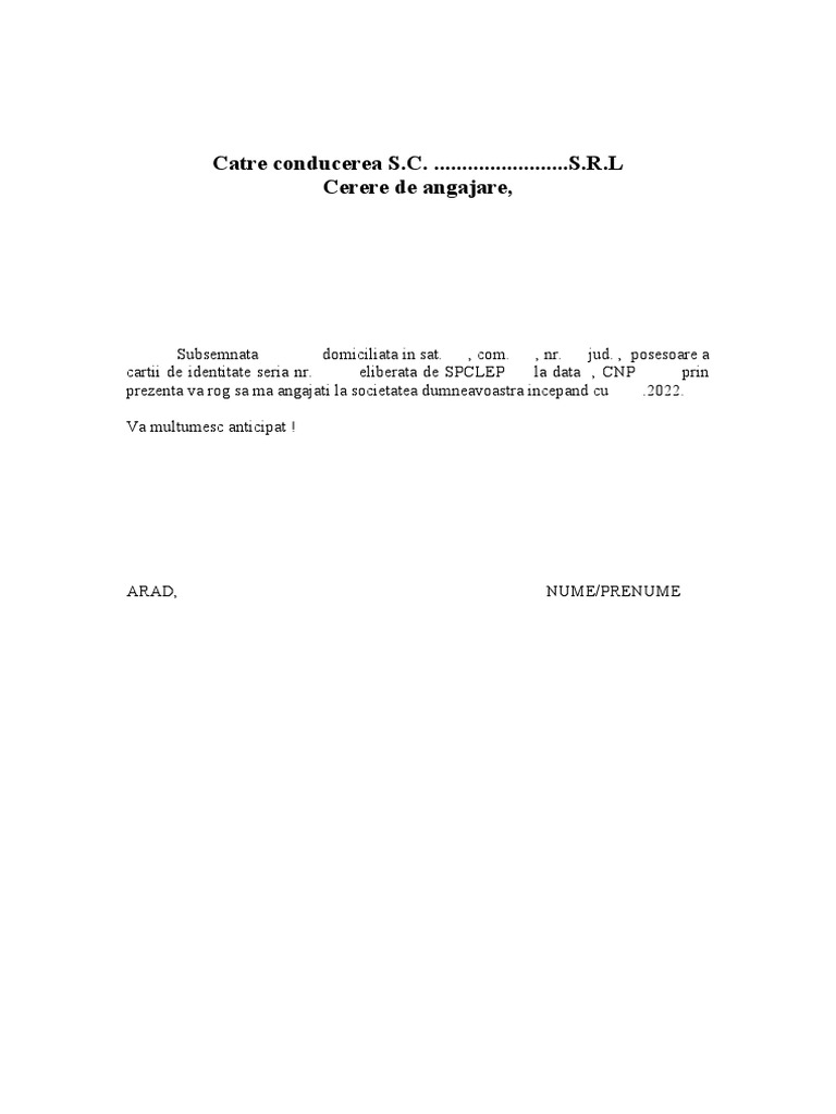 Cerere Angajare | PDF