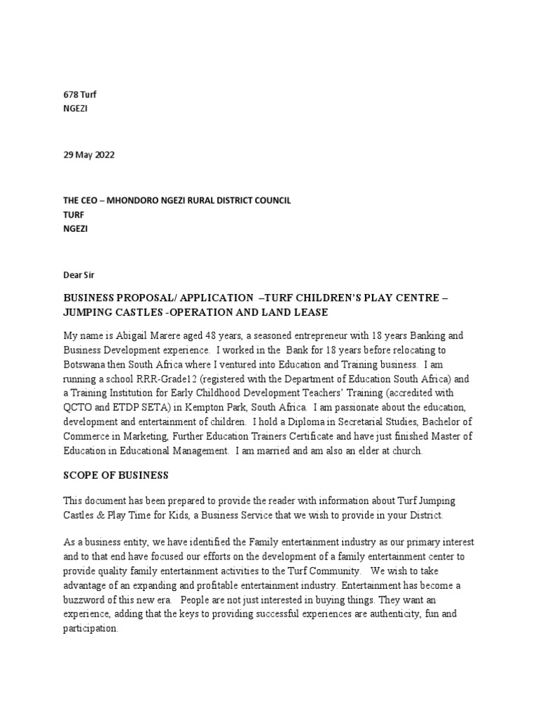 Turf Children's Play Centre Proposal | PDF | Marketing | Child Care