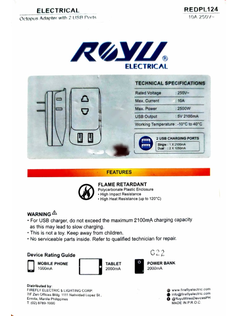 10A Octopus Adapter with 2 USB Ports | PDF