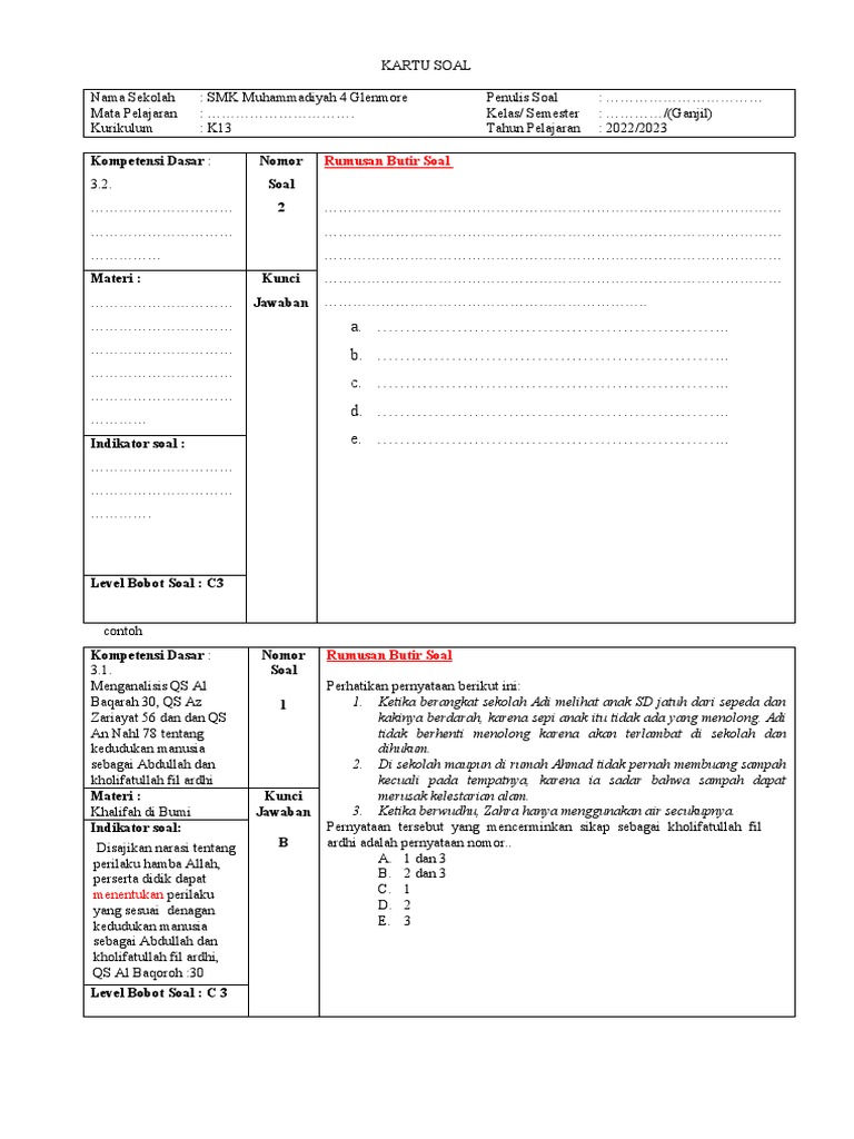 Format Kartu Soal | PDF