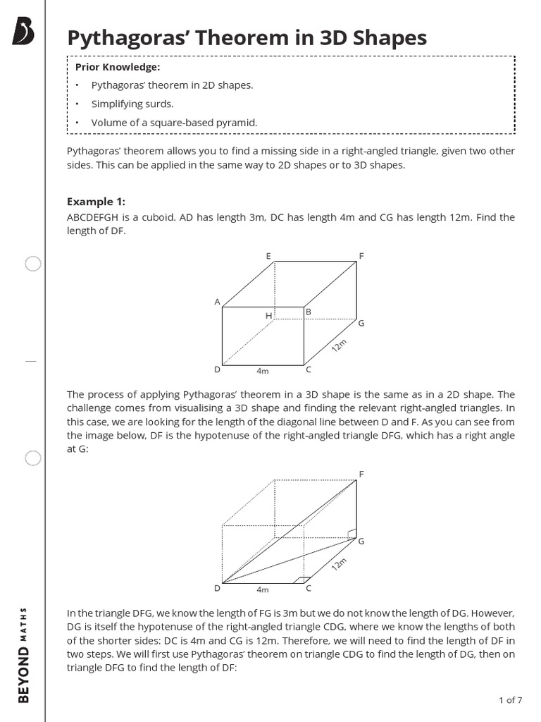Pythagoras Theorem In 3d Shapes Pdf Triangle Geometric Shapes