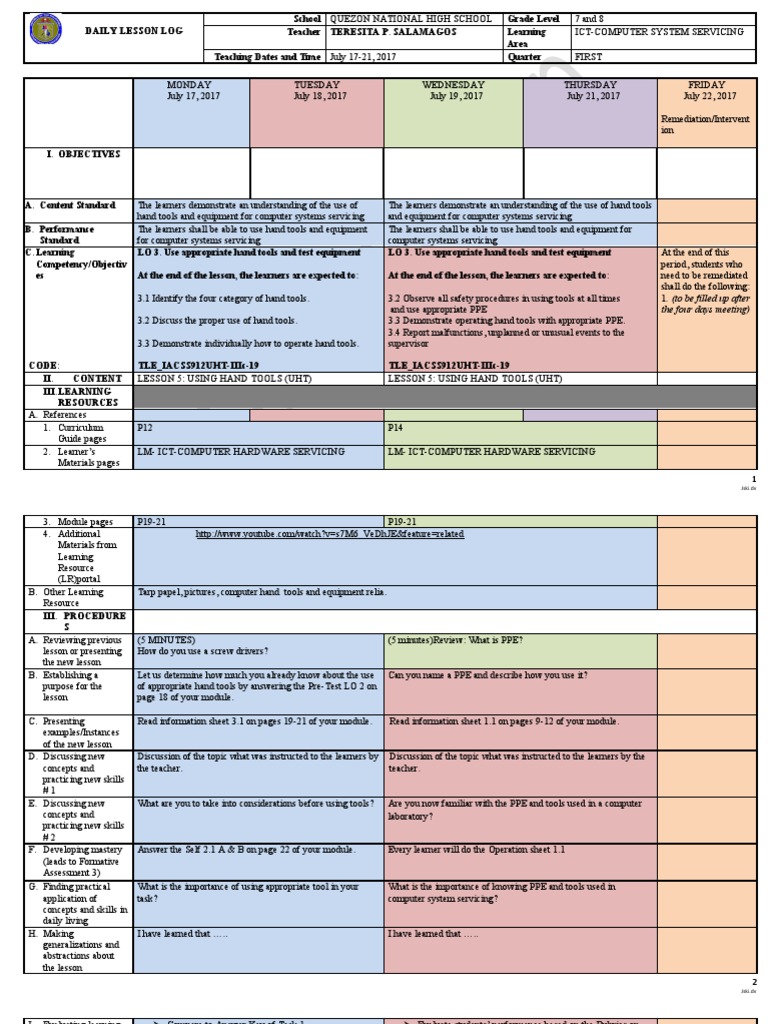 DLL TLE ICT Grades7 & 8 Quarter1 Week7 (Palawan Division) | PDF | Learning | Behavior Modification