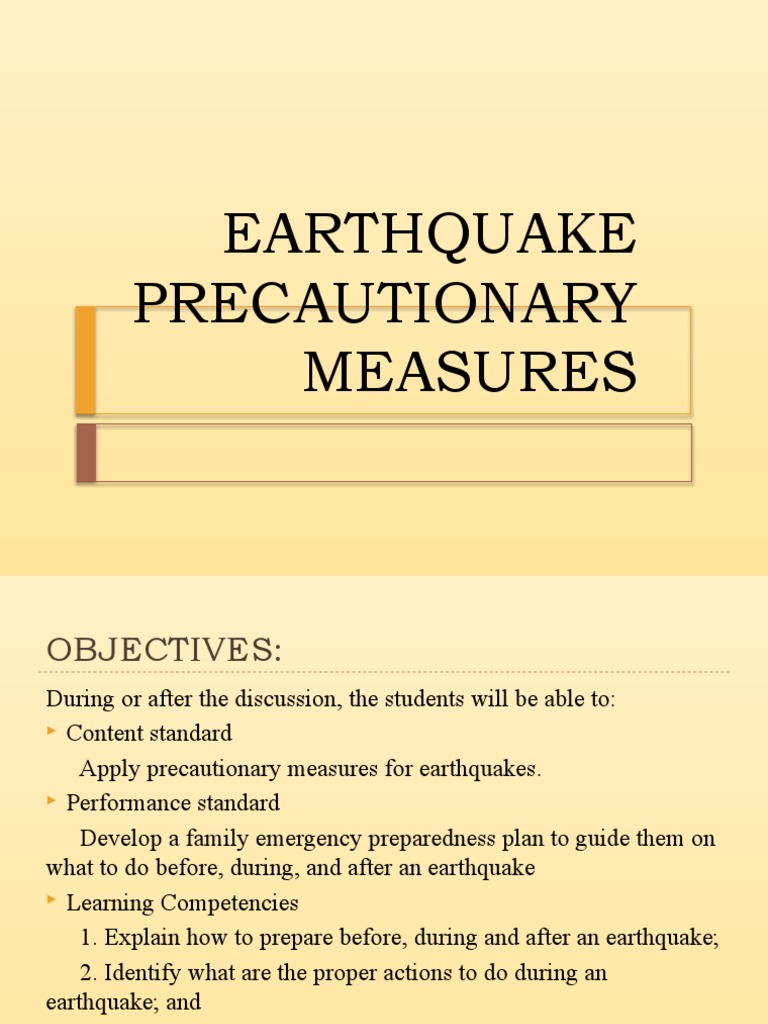 Earthquake Precautionary Measures | PDF | Earthquakes | Emergency ...