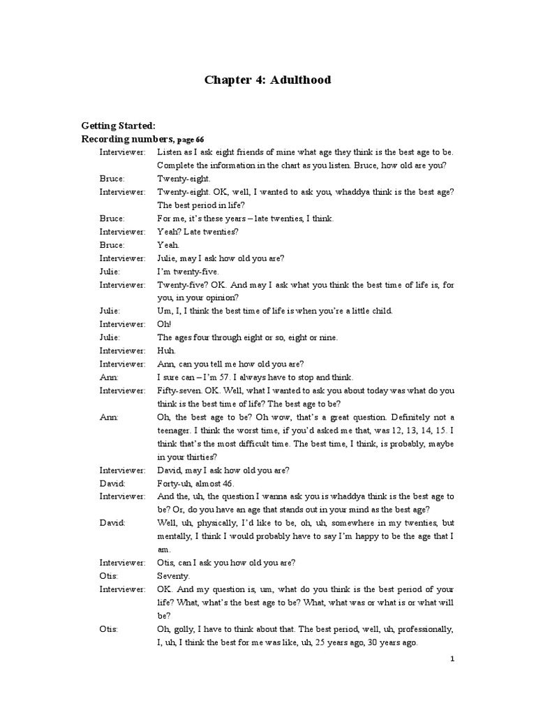 Chapter 4 Scripts | PDF | Adolescence | Adults