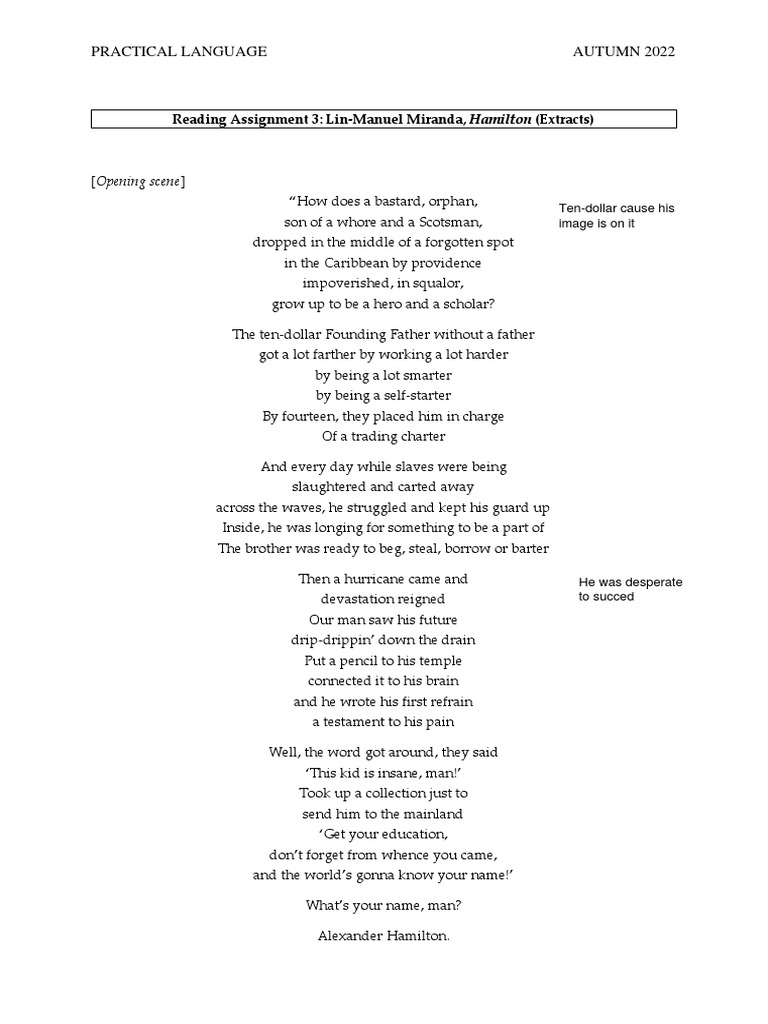 Reading Assignment 3 Lin-Manuel Miranda - Hamilton | PDF | Hamilton (Musical)
