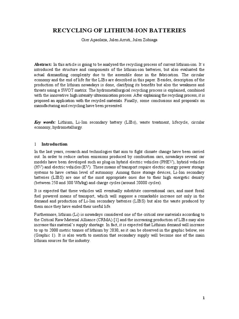 Review On Li-Ion Battery Recycling | PDF | Lithium Ion Battery | Lithium