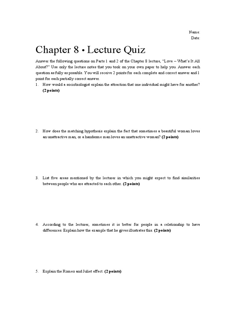 Chapter 8 Lecture Quiz & Key | PDF | Science & Mathematics