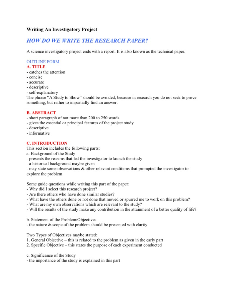 Writing An Investigatory Project | PDF | Scientific Method | Science