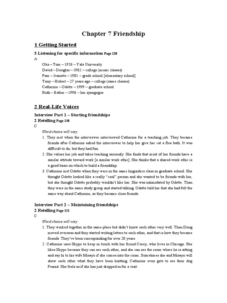 Chapter 7 Key To Book Exercises | PDF | Friendship | Vocabulary