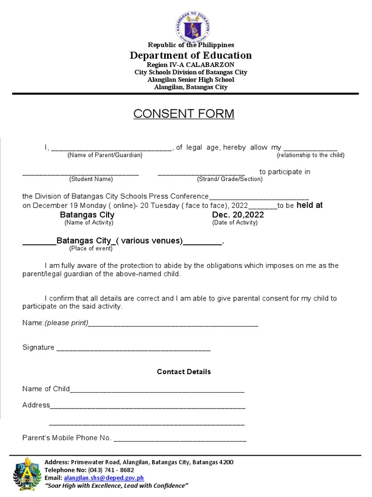 CONSENT FORM - ASHS For DSPC | PDF