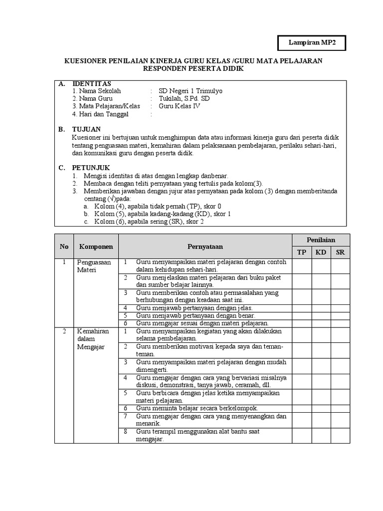 8 Lampiran MP02 (Kuosioner Siswa) | PDF
