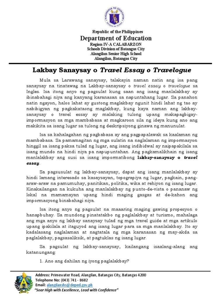 Q2 M5 Lakbay-Sanaysay | PDF