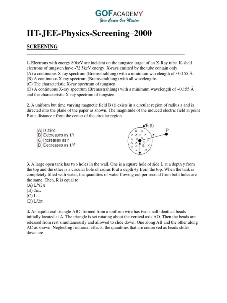 IIT JEE 2000 Physics Screening Paper | PDF | Inductor | Gases