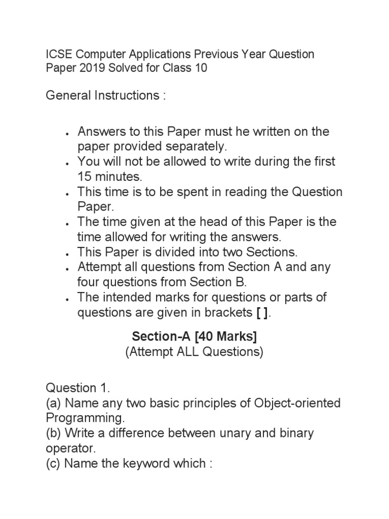 Isce Computer Previous Yr Question Ppr. (2019-2014) | Download Free PDF ...