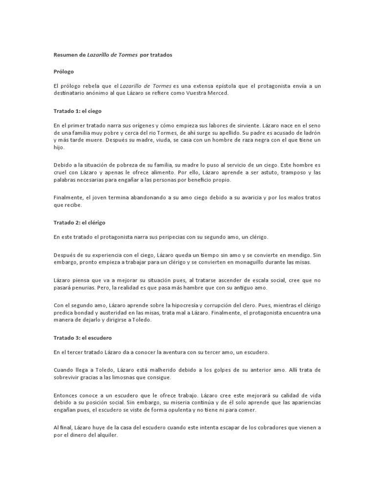 Resumen de "Lazarillo de Tormes" | PDF