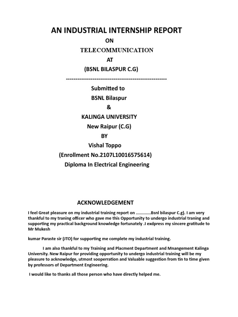 BSNL Bilaspur Internship Report | PDF | Computer Network | Data Transmission