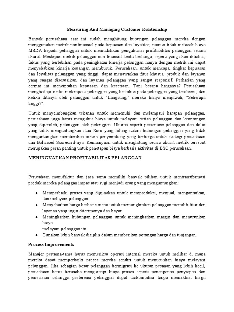 Measuring and Managing Customer Relationship | PDF