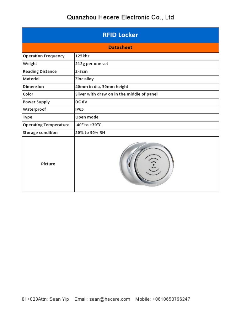 RFID Locker Datasheet - Quanzhou Hecere | PDF
