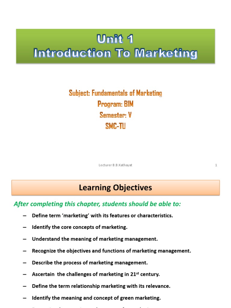 Unit 1 Introduction To Marketing BIM SMC-TU | PDF | Marketing | Digital ...