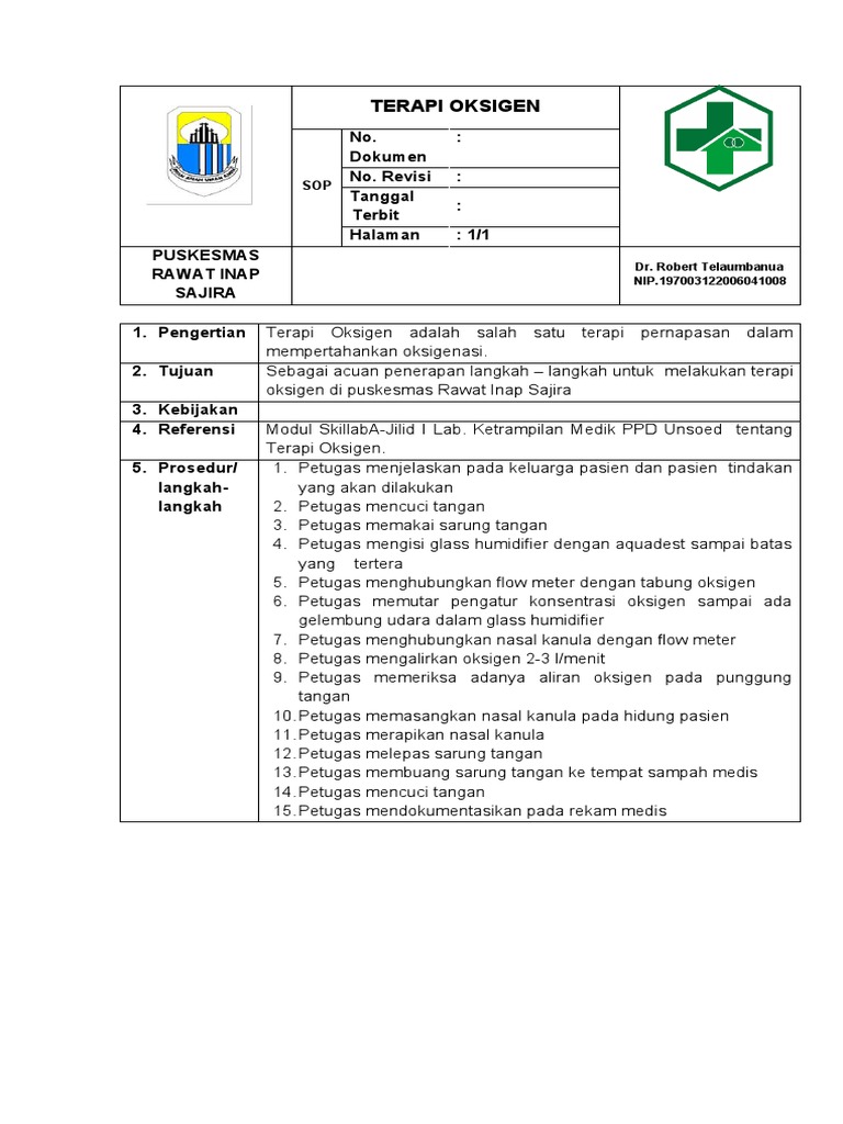 Sop Terapi Oksigen | PDF
