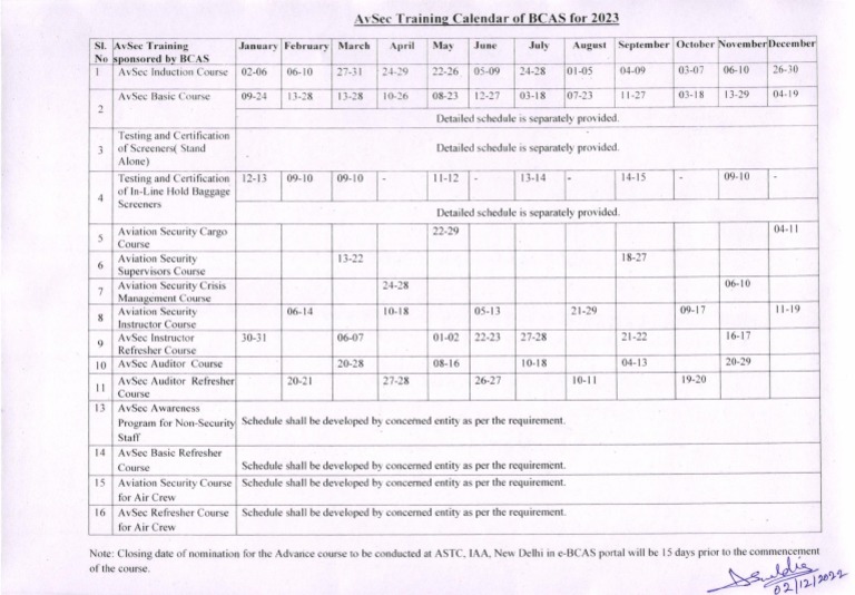 Training Calendar | PDF