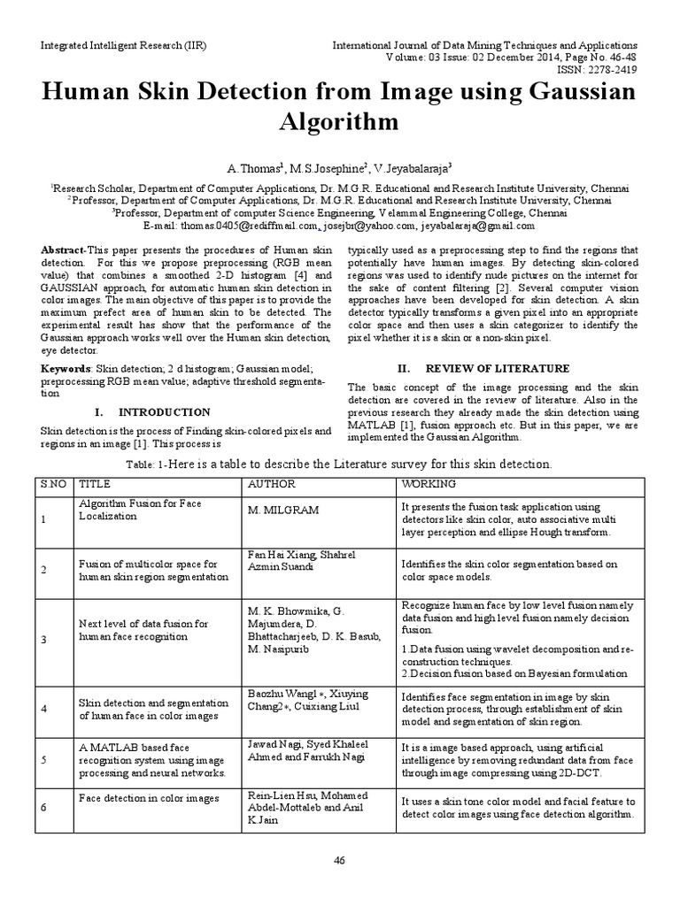Human Skin Detection From Image Using Gaussian Algorithm | PDF | Normal Distribution | Image ...