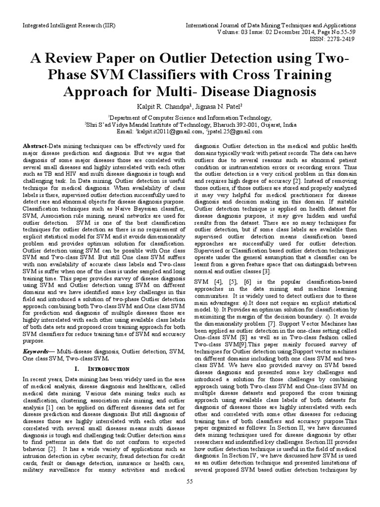 A Review Paper On Outlier Detection Using Two-Phase SVM Classifiers With Cross Training Approach ...