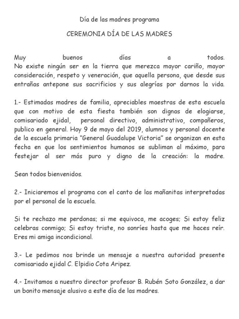Programa para el Día de las Madres | PDF | Salud y bienestar