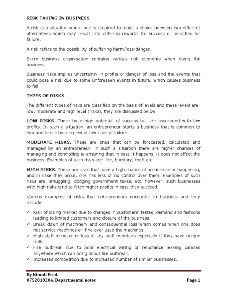 Risk Taking in Business | PDF | Risk | Entrepreneurship