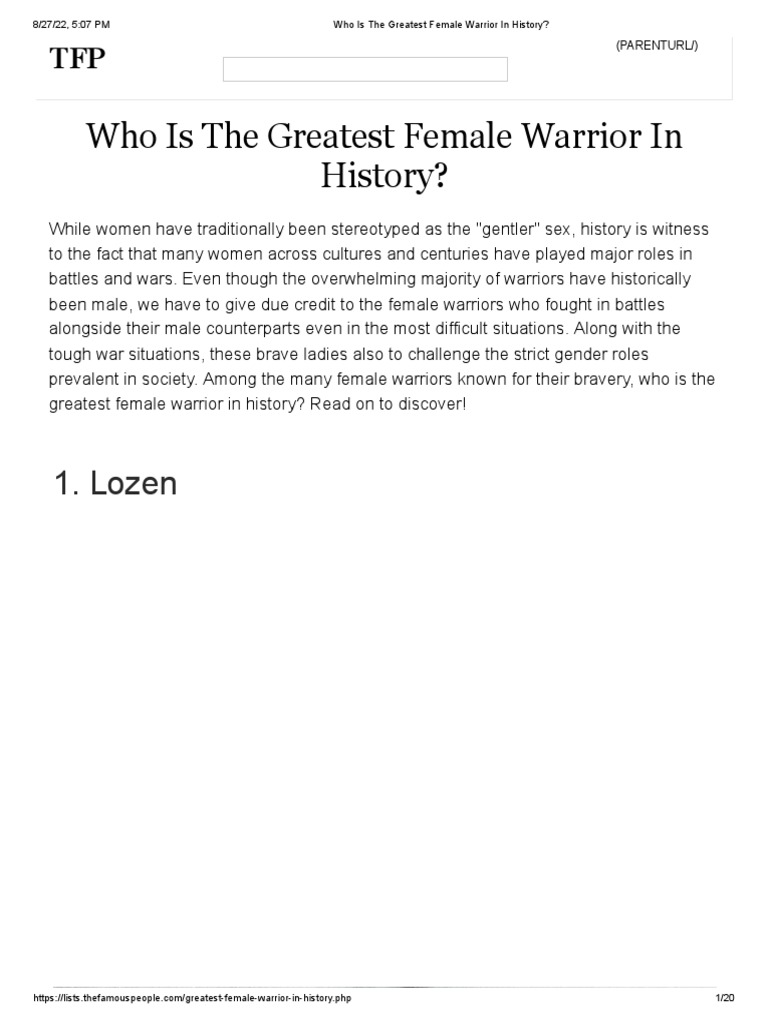 Who Is The Greatest Female Warrior in History | PDF