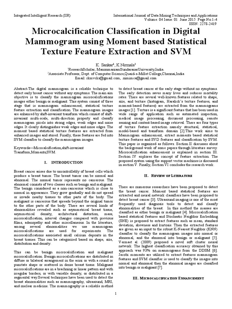 Microcalcification Classification In Digital Mammogram Using Moment Based Statistical Texture