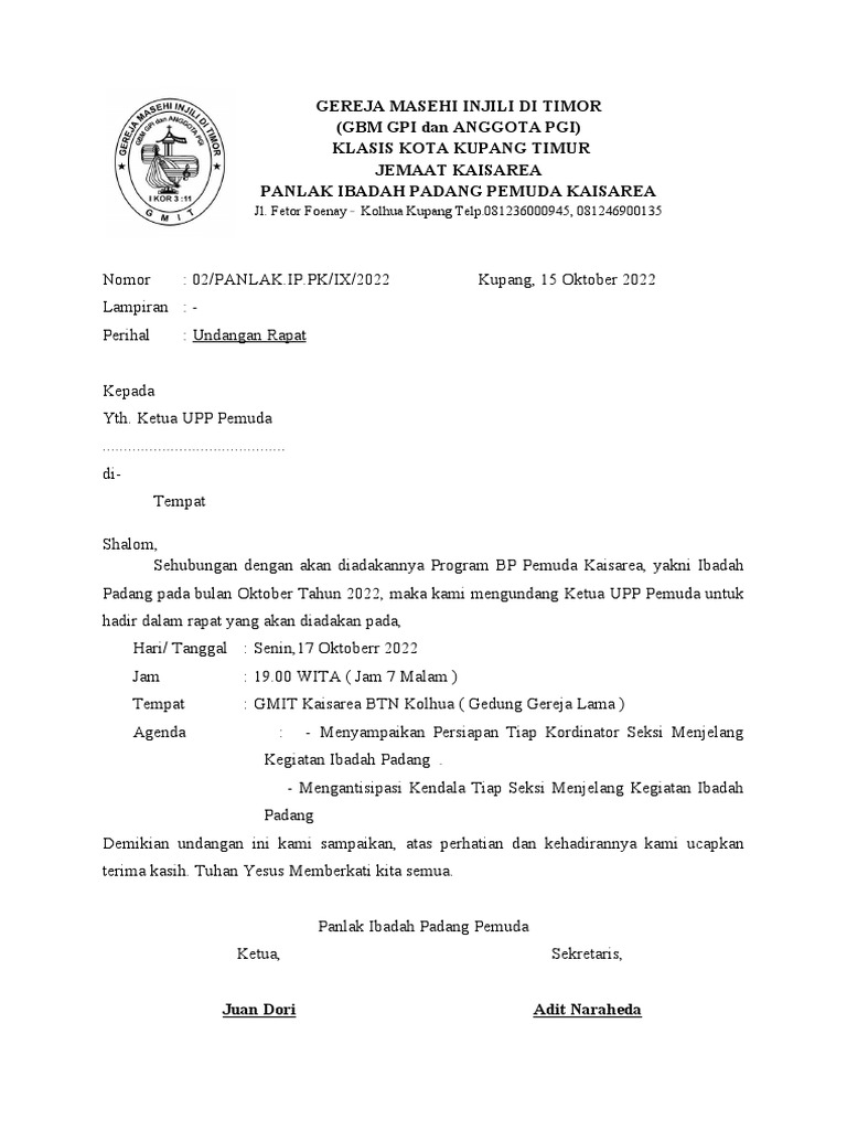 Undangan Rapat Ibadah Padang Pemuda | PDF